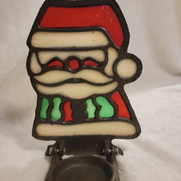 unsure | Holiday | Vintage Cast Iron Stained Glass Santa Clause Candle ...